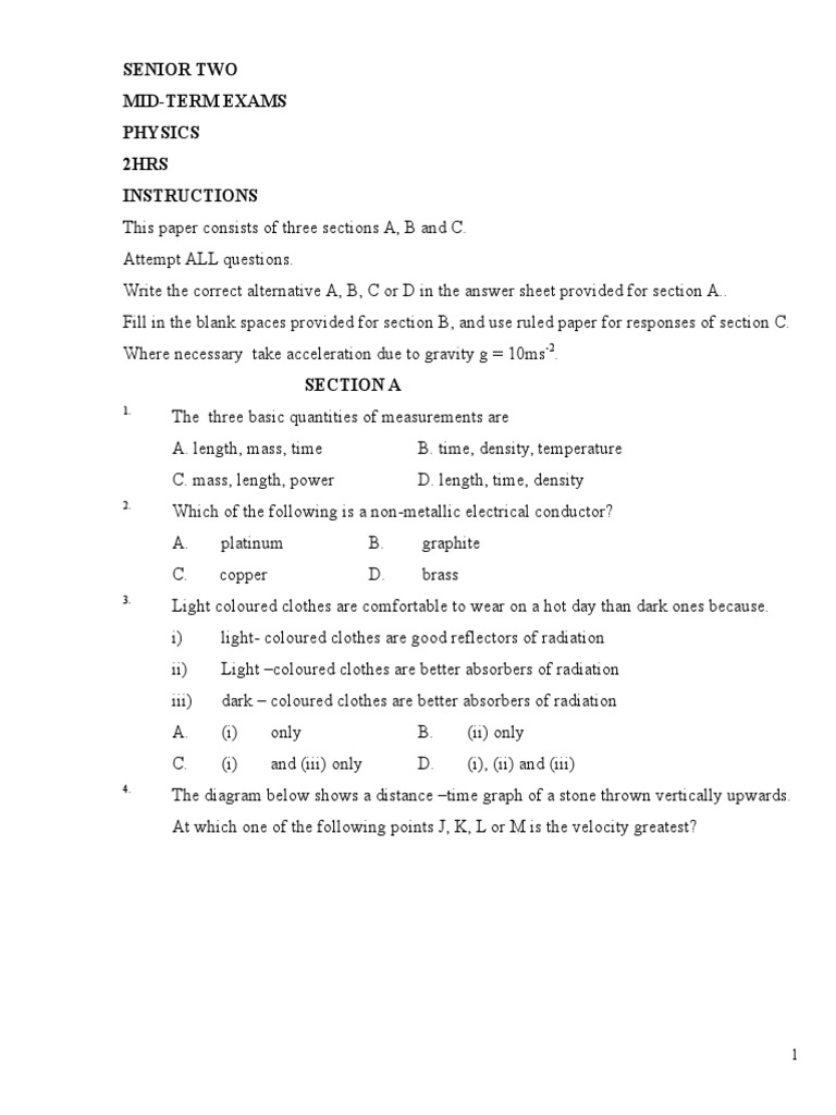 SENIOR TWO Physics | PDF | Acceleration | Velocity