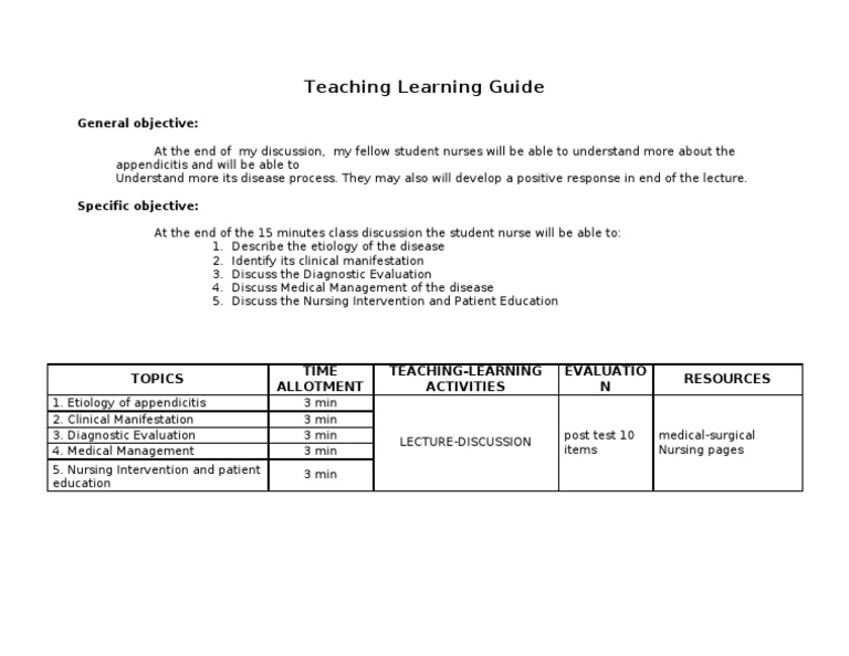 Teaching Learning Guide Format | PDF