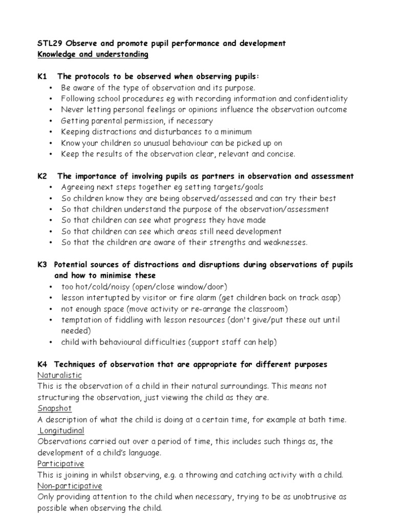 Supporting Teaching and Learning in Schools NVQ Level 3 Unit 29 Observe ...