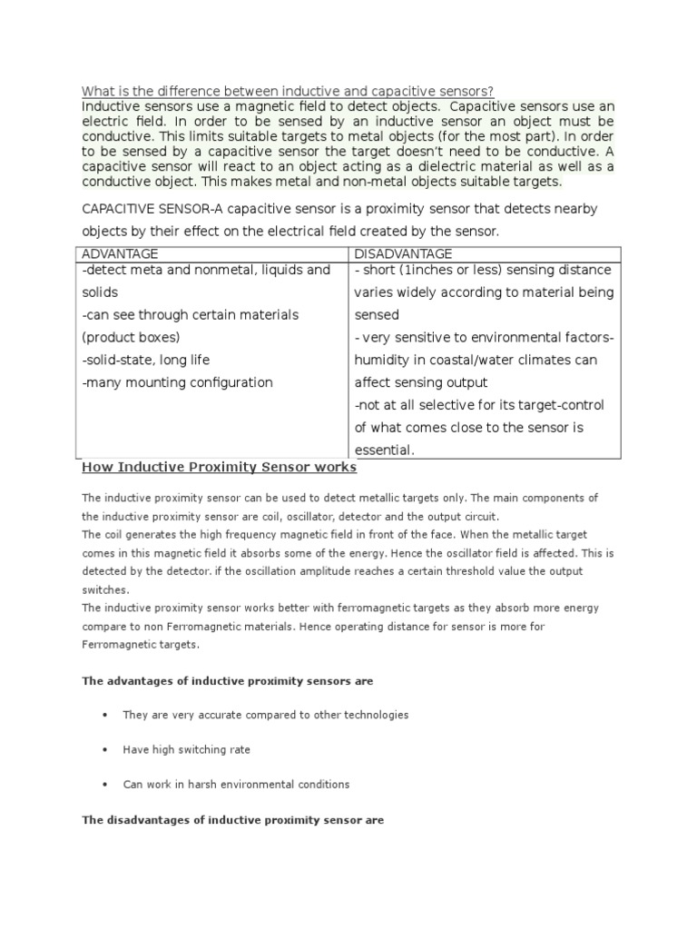 What Is The Difference Between Inductive and Capacitive Sensors | PDF ...