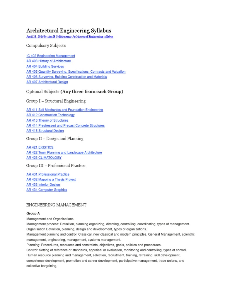 Architectural Engineering Syllabus | PDF