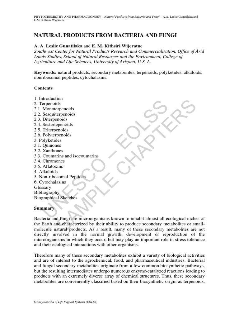 Natural Products From Bacteria and Fungi | PDF | Chemistry | Biology
