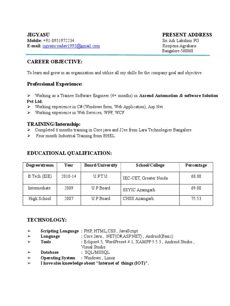 Fresher Resume | PDF | Microsoft Visual Studio | Microsoft Sql Server