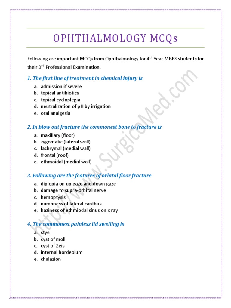 Ophthalmology MCQs | PDF | Human Eye | Glaucoma