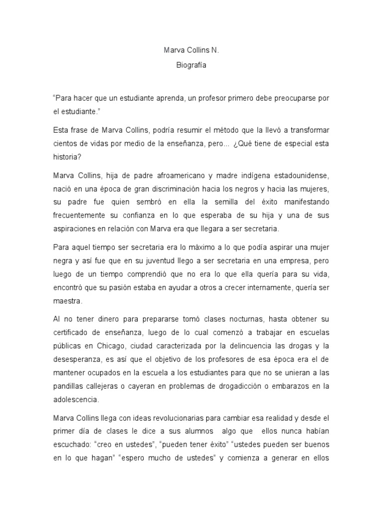Marva Collins: Transformación Educativa | PDF | Maestros | Plan de estudios