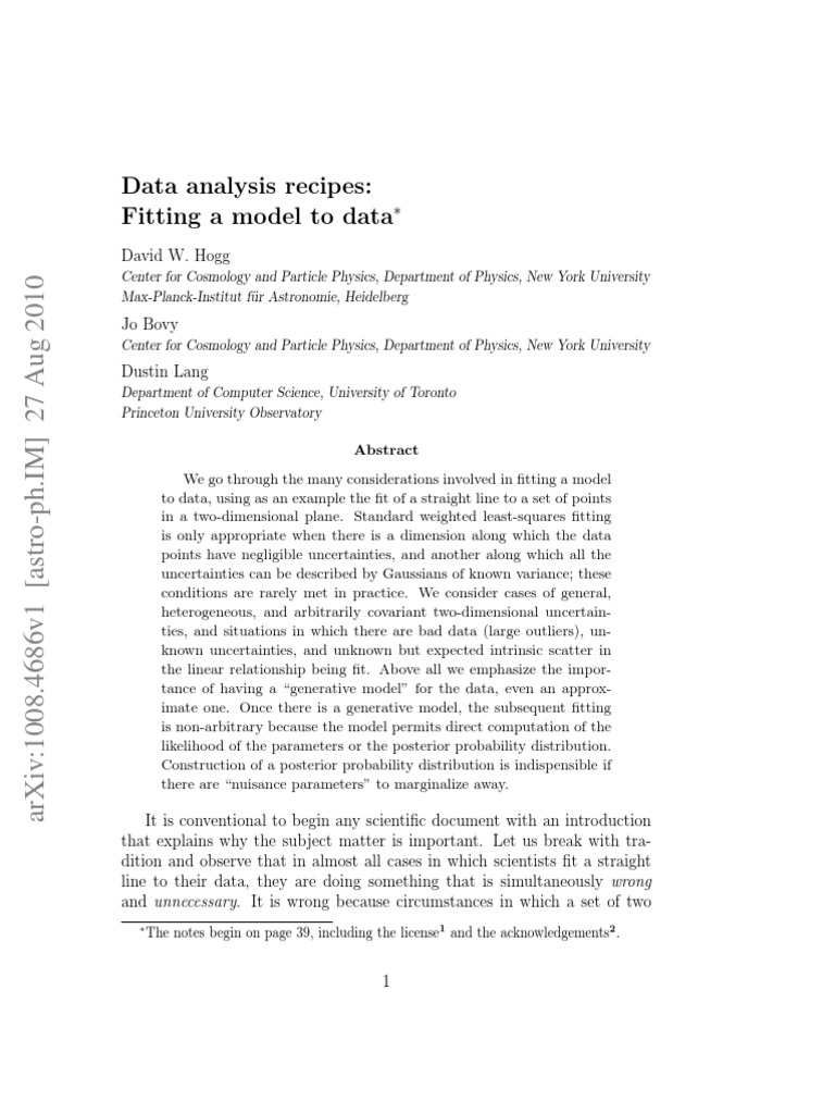 Data Analysis Recipes: Fitting A Model To Data | PDF | Bootstrapping (Statistics) | Normal ...