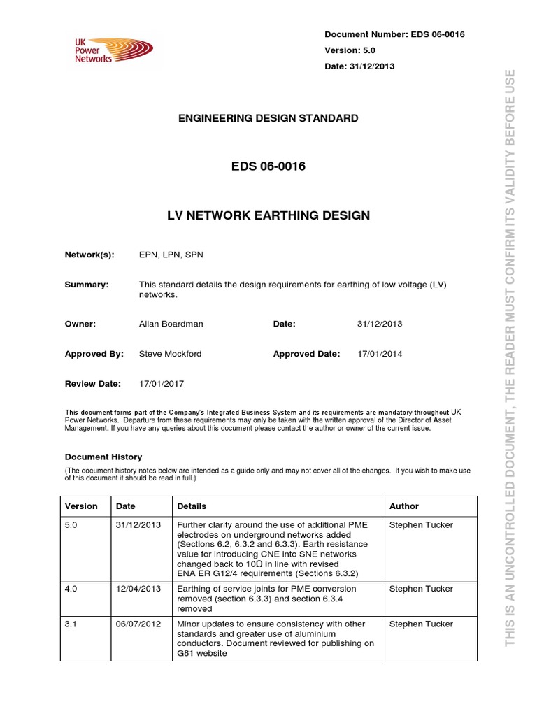 EDS 06-0016 LV Network Earthing Design PDF | PDF | Wire | Building ...