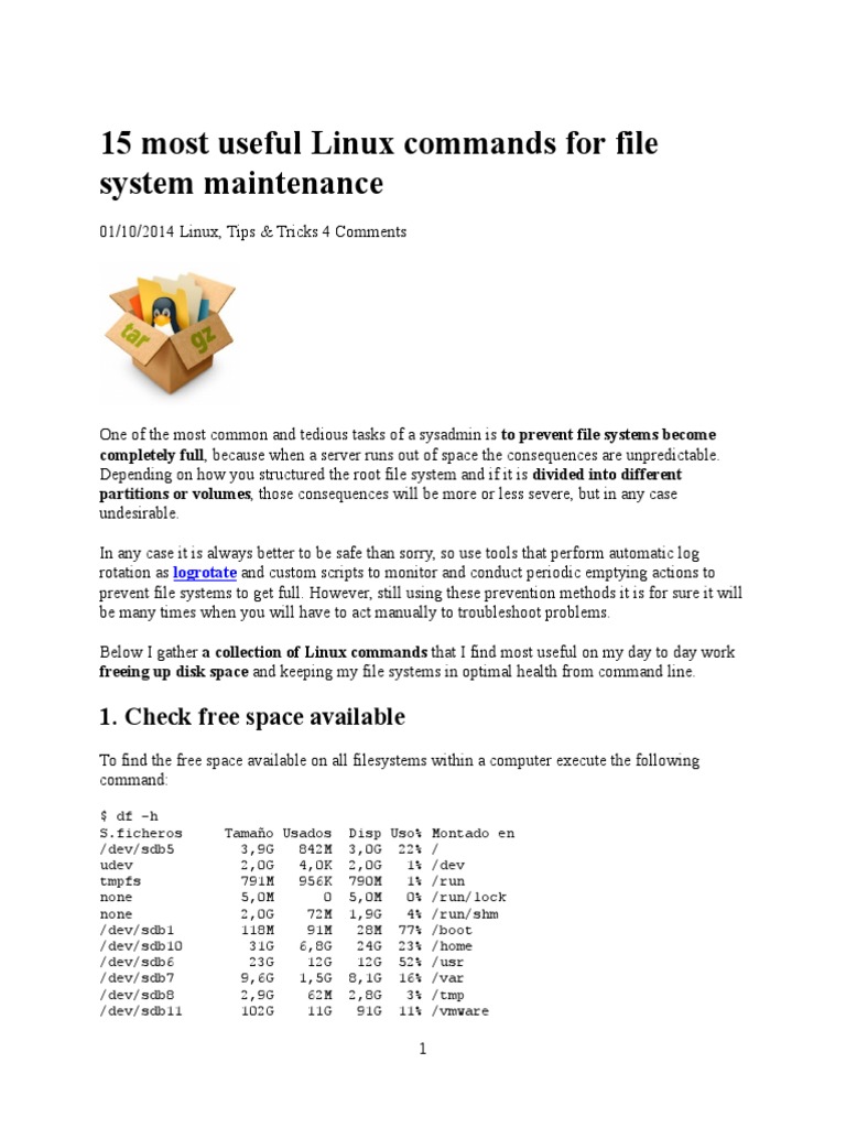 15 Most Useful Linux Commands For File System Maintenance | PDF ...