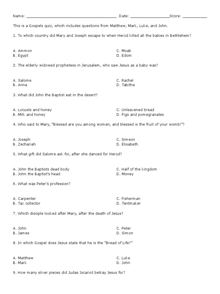 Bible Quiz Bee | PDF | John The Baptist | Christianity