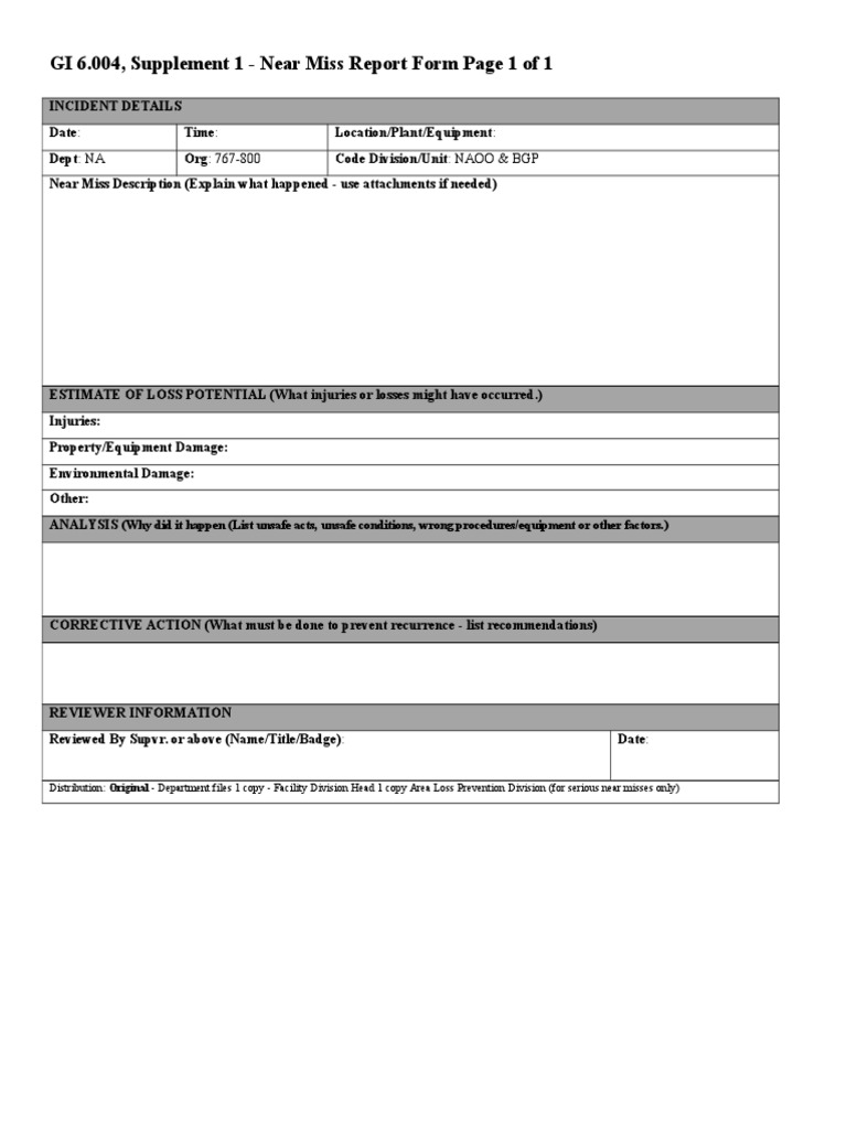 Near Miss Report Form Template | PDF