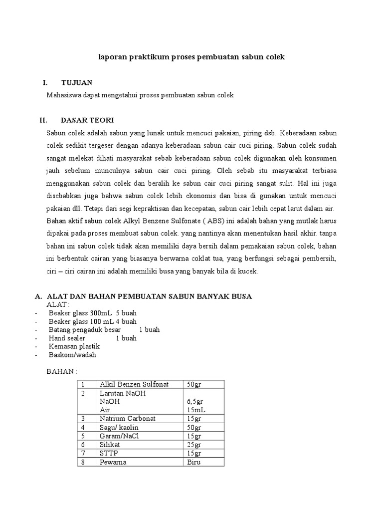 Laporan Praktikum Proses Pembuatan Sabun Colek | PDF | Seni