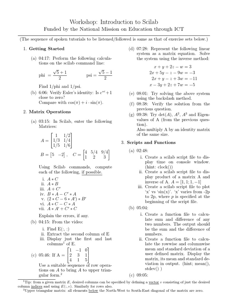 Exercises Scilab | PDF | Matrix (Mathematics) | Sine