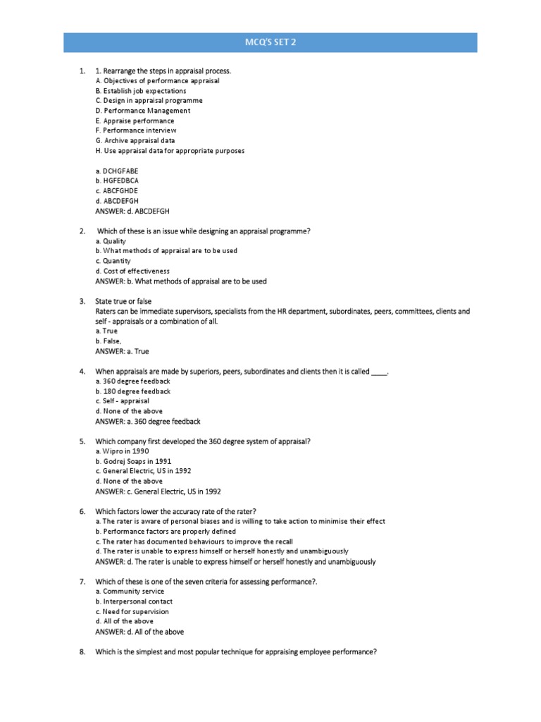 MCQ Set 2 | PDF | Performance Appraisal | Educational Technology