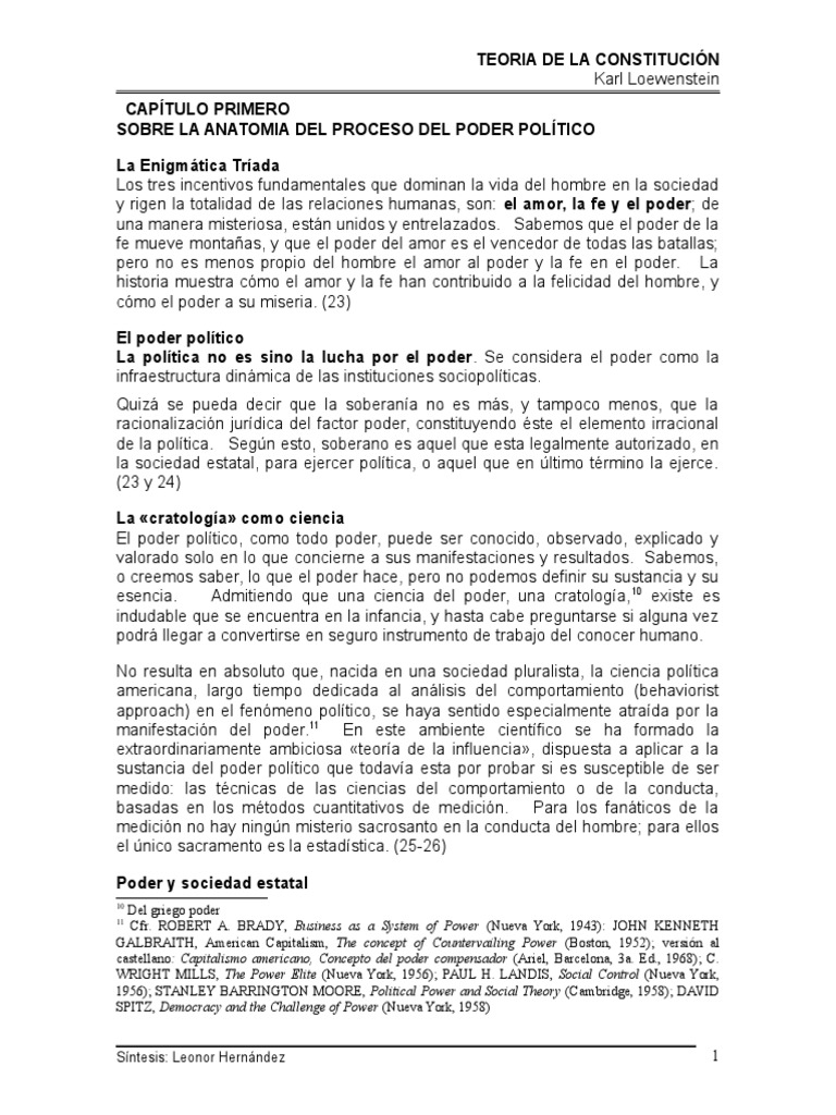 Teoria de La Constitucion Karl Loewenstein | PDF | Parlamento ...