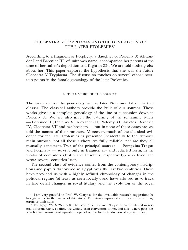 Cleopatra v Tryphæna and the Genealogy of the Later Ptolemies ...