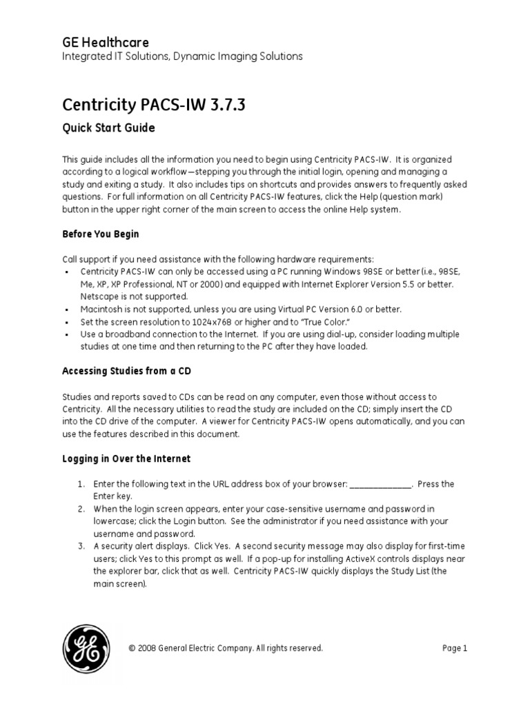 Centricity Pacs Quick Guide | PDF | Login | Windows Xp