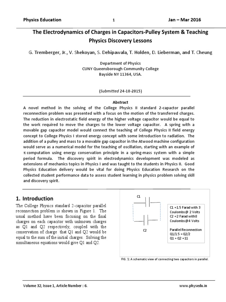 The Electrodynamics of Charges in Capacitors Pulley System | PDF | Volt | Capacitor