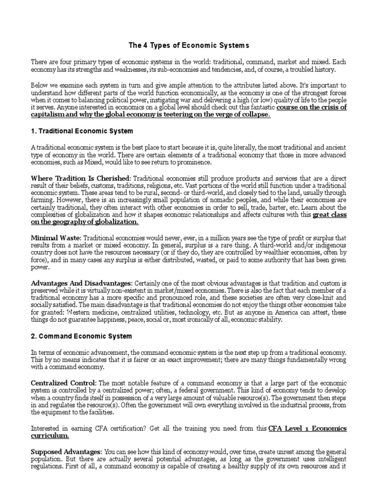 The 4 Types of Economic Systems | Economic System | Market (Economics)