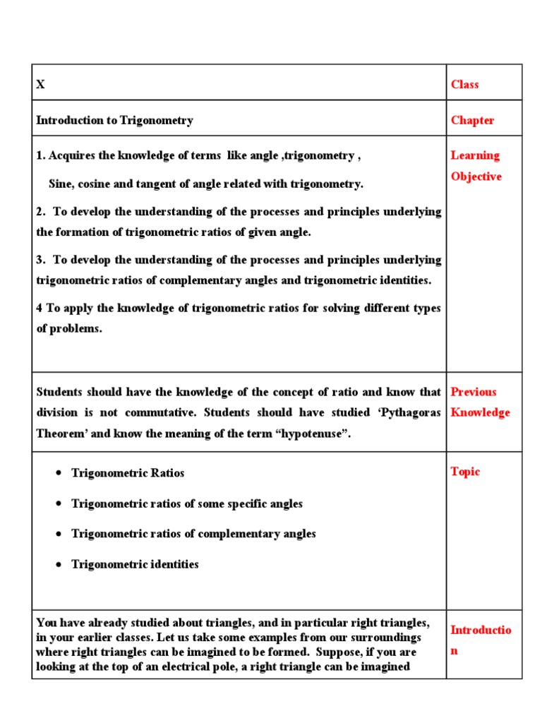 Lesson Plan Trigo Class X by Manisha | PDF | Trigonometric Functions ...