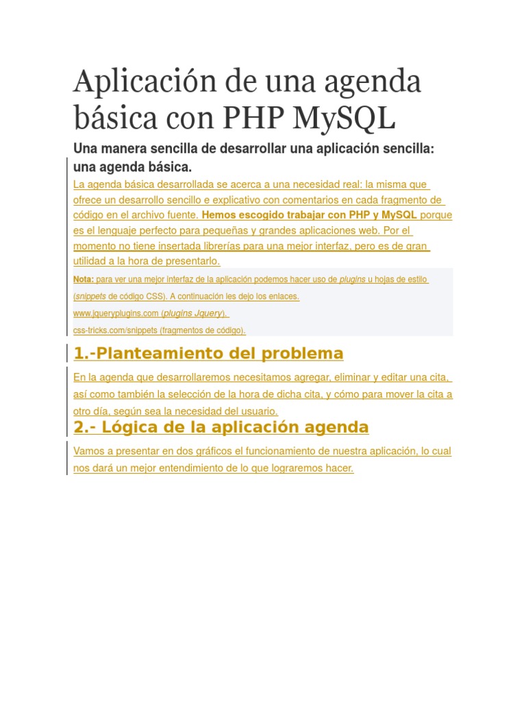 Aplicación de Una Agenda Básica Con PHP MySQL | Descargar gratis PDF | Mi sql | Bases de datos