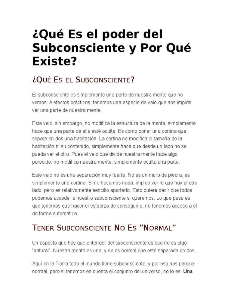 Qué Es El Poder Del Subconsciente y Por Qué Existe | PDF | Mente | Homo ...