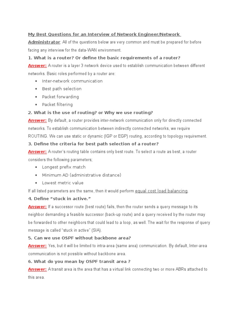 My Best Questions For An Interview of Network Engineer | PDF | Multiprotocol Label Switching ...
