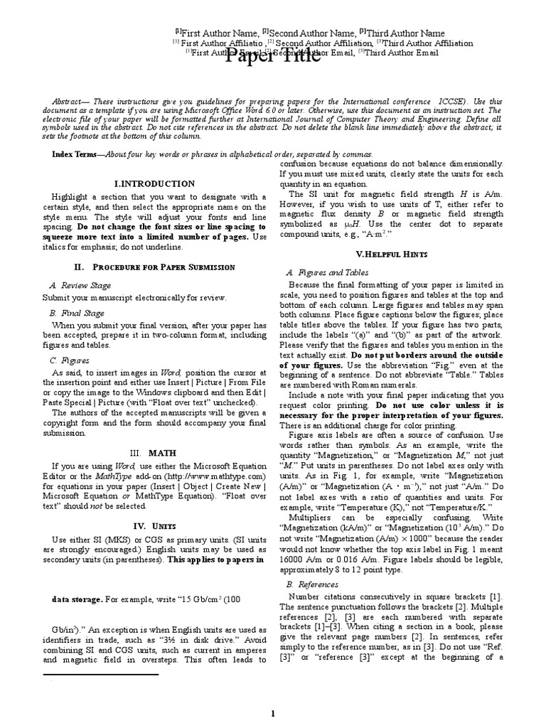 Paper Title: First Author Name, Second Author Name, Third Author Name ...