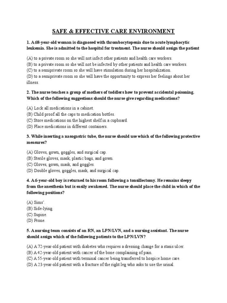 Safe & Effective Care Environment | PDF | Surgery | Leukemia