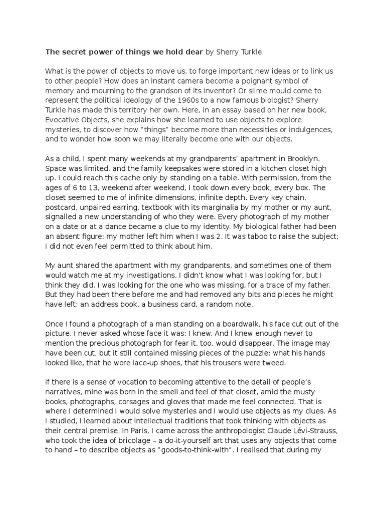 The Secret Power of Things We Hold Dear by Sherry Turkle | PDF | Cyborg ...