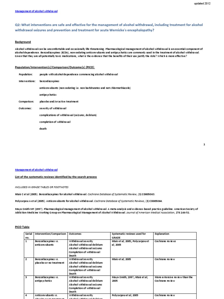 Background: Management of Alcohol Withdrawal | PDF | Benzodiazepine | Alcoholism