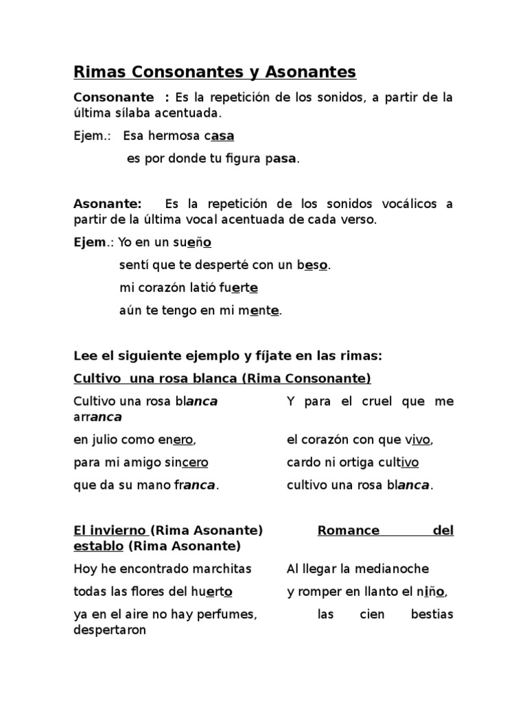 Rimas Consonantes y Asonantes | PDF | Rima | Lingüística
