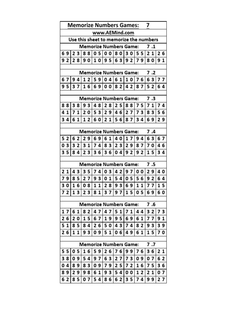 Memory Training for Number Recall | PDF | Games & Activities | Teaching Methods & Materials