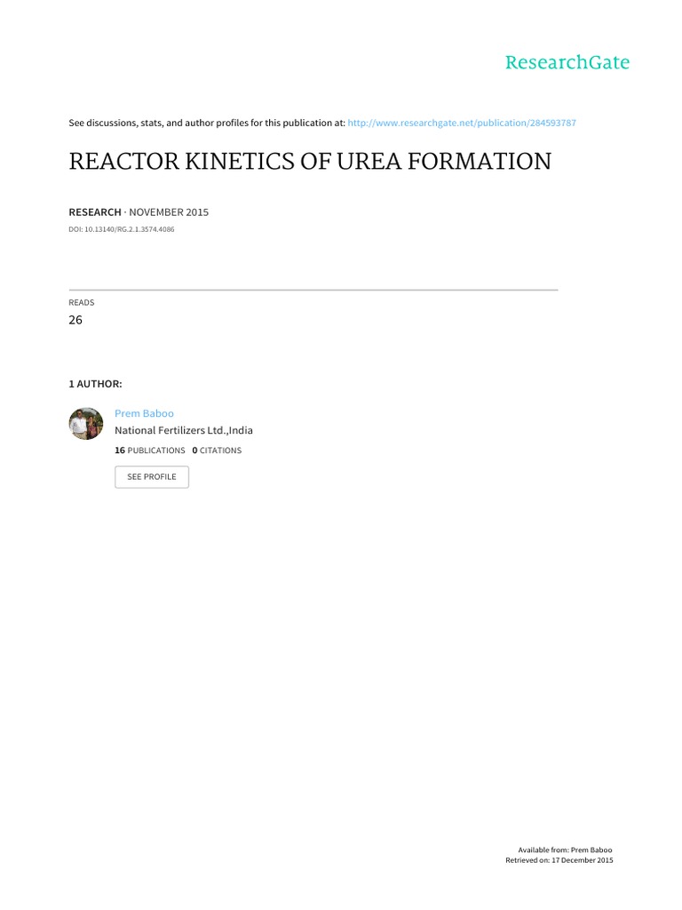 Reactor Kinetics of Urea Formation | PDF | Urea | Chemical Reactor