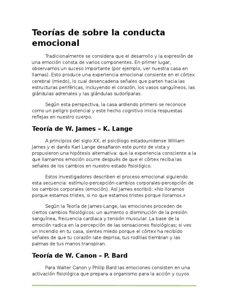 Teorías de Sobre La Conducta Emocional | PDF | Temor | Experiencia ...