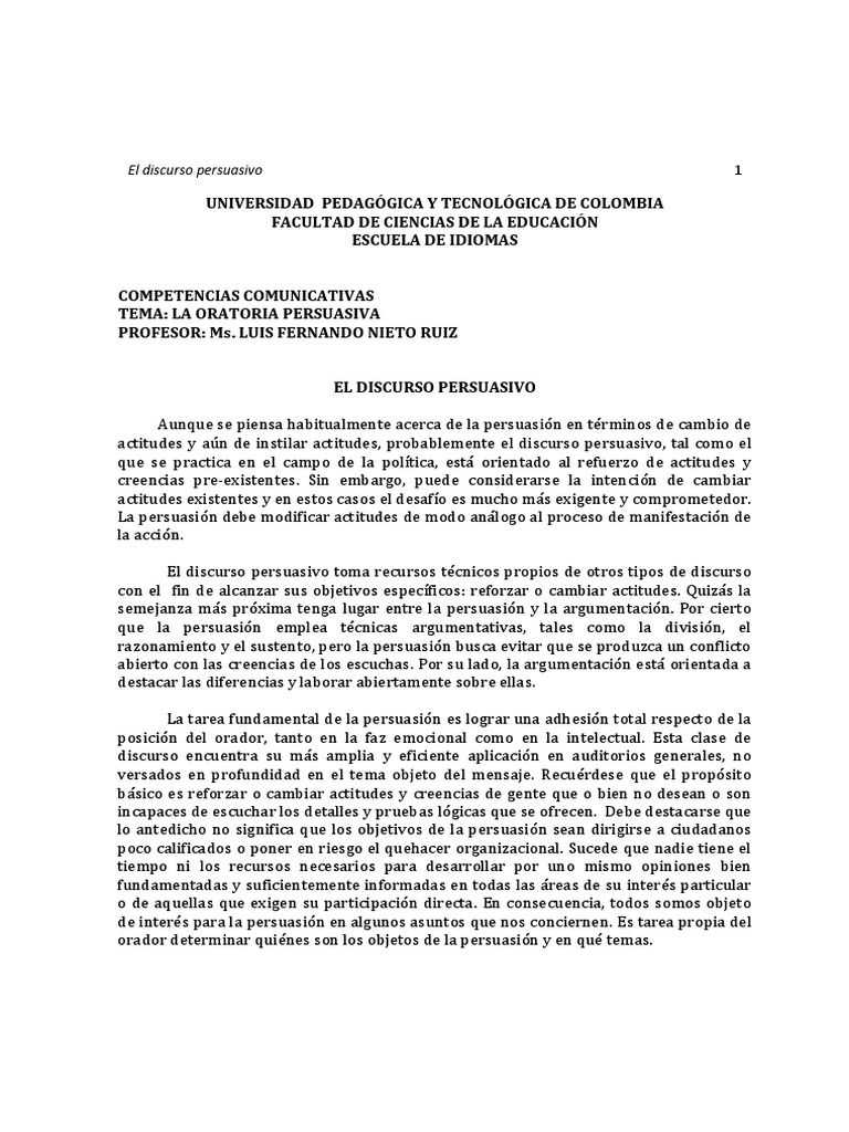 El Discurso Persuasivo | PDF | Persuasión | Lógica