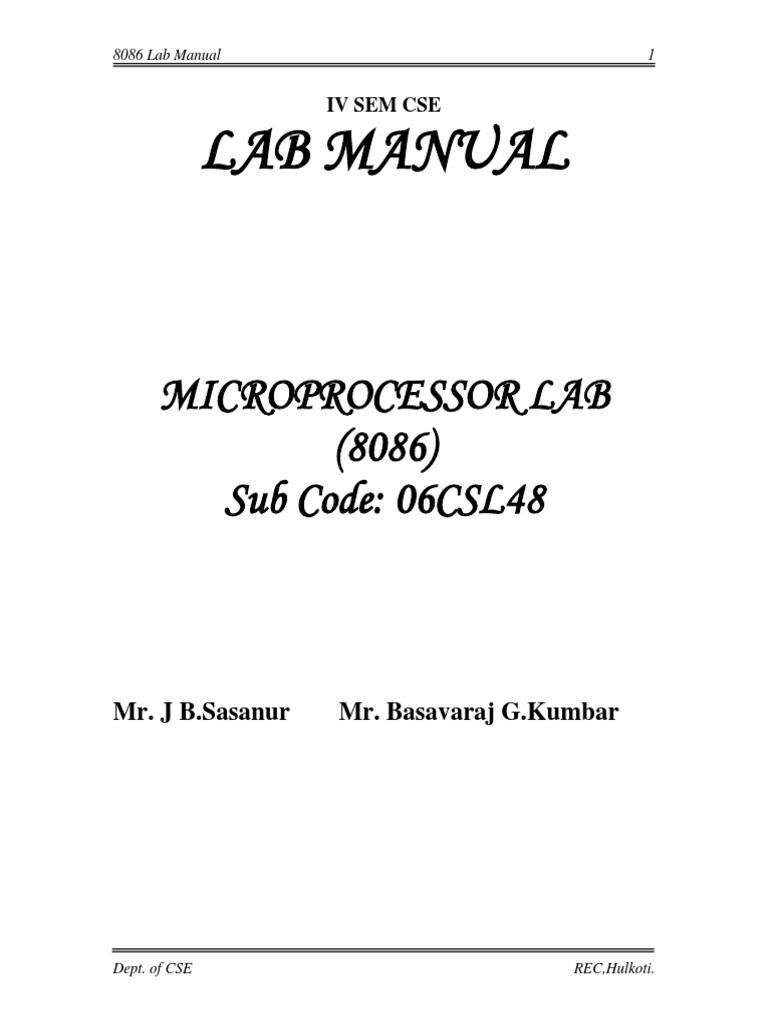 Lab Manual: Microprocessor Lab (8086) Sub Code: 06CSL48 | PDF | Assembly Language | String ...