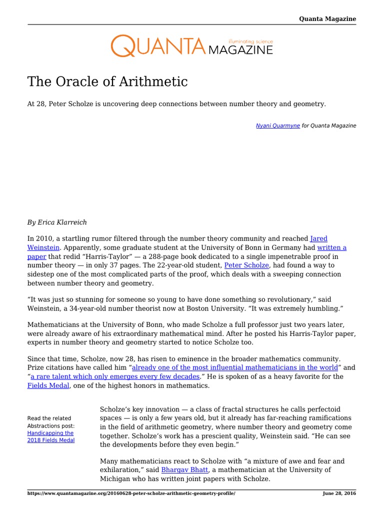 Peter Scholze Arithmetic Geometry Profile | PDF | Number Theory | Numbers