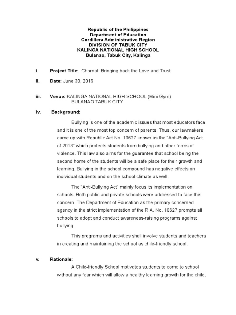 Project Proposal - Anti-Bullying | PDF | Bullying | Evaluation