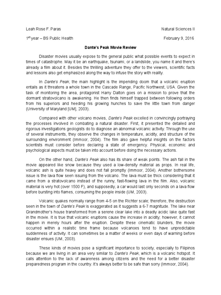 Dante's Peak Movie Review | PDF | Volcano | Types Of Volcanic Eruptions