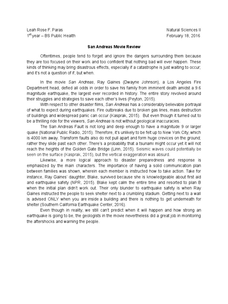 San Andreas Movie Review | PDF | Seismology | Earthquakes