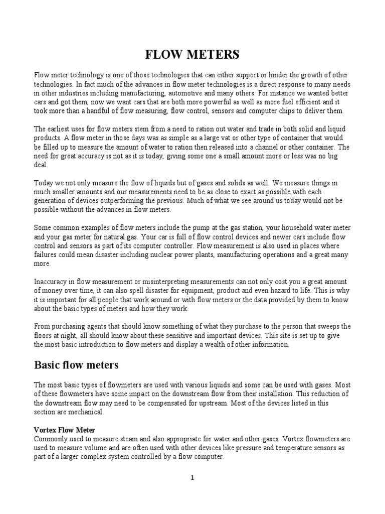 Basic Flow Meters | Download Free PDF | Flow Measurement | Energy ...