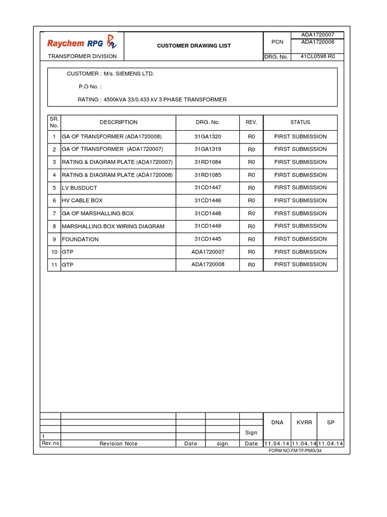 Rev. Status: Customer Drawing List | PDF | Transformer | Electrical ...