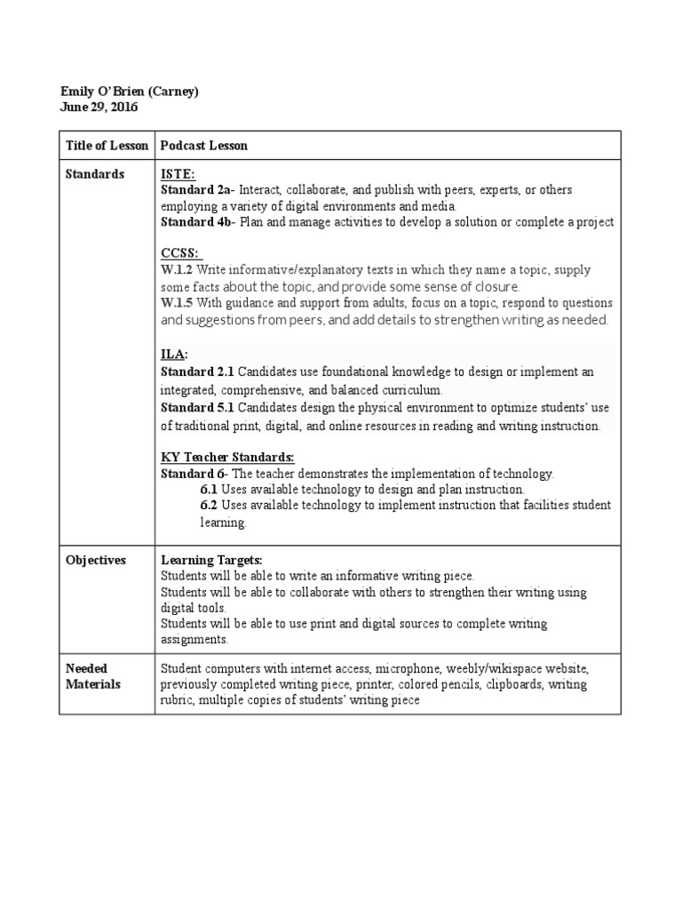 Lesson Plan Podcast | PDF | Proofreading | Educational Assessment
