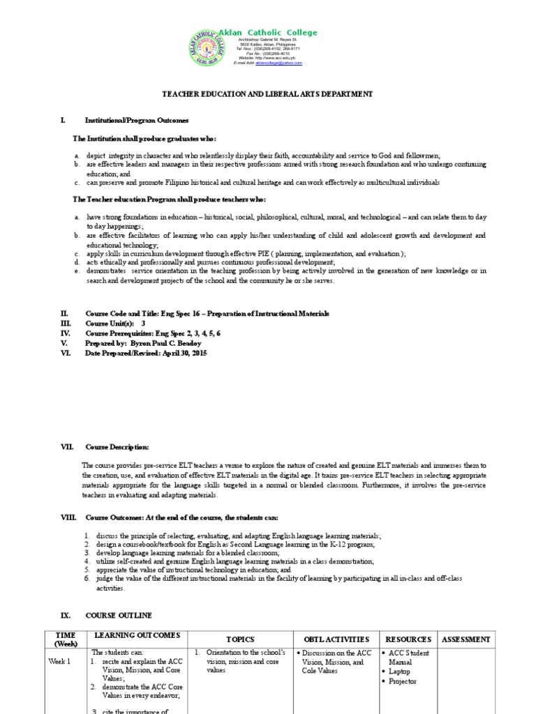 OBE Sample 2016 | PDF | English As A Second Or Foreign Language ...