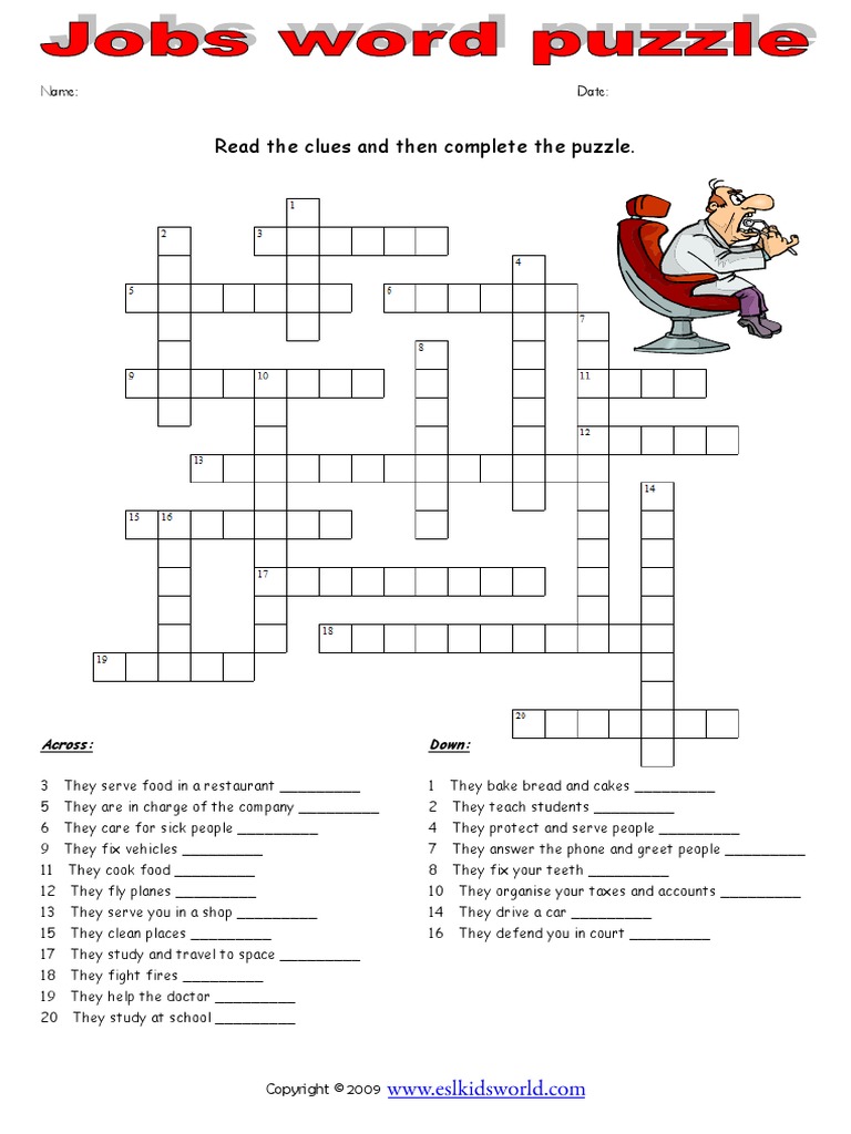 Jobs Word Puzzle Worksheet | PDF