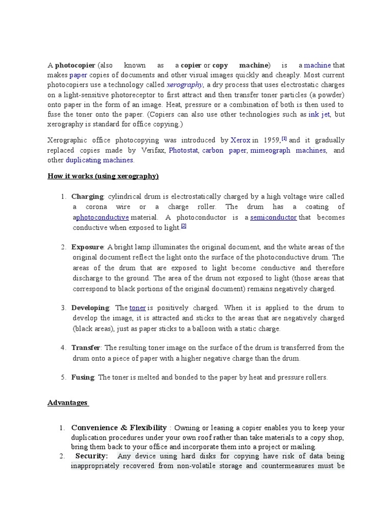 Machine Paper: How It Works (Using Xerography) | PDF | Photocopier ...