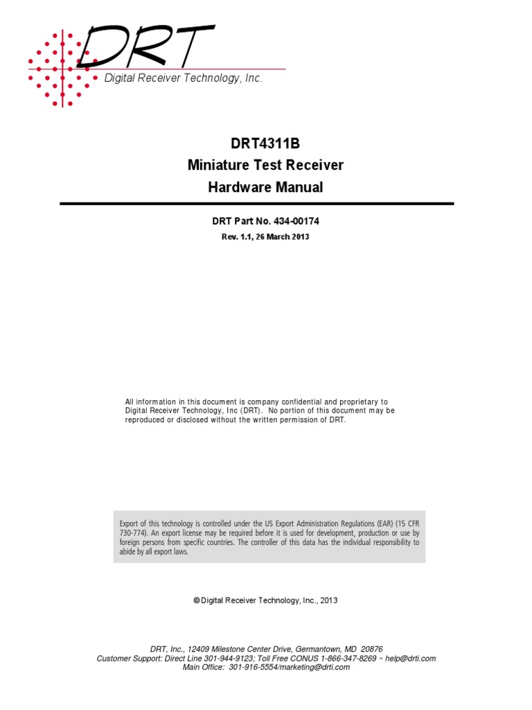 DRT4311B Miniature Test Receiver Hardware Manual: Digital Receiver ...