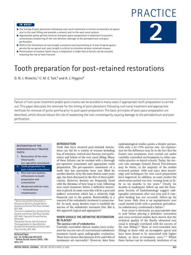 Practice: Tooth Preparation For Post-Retained Restorations | PDF ...