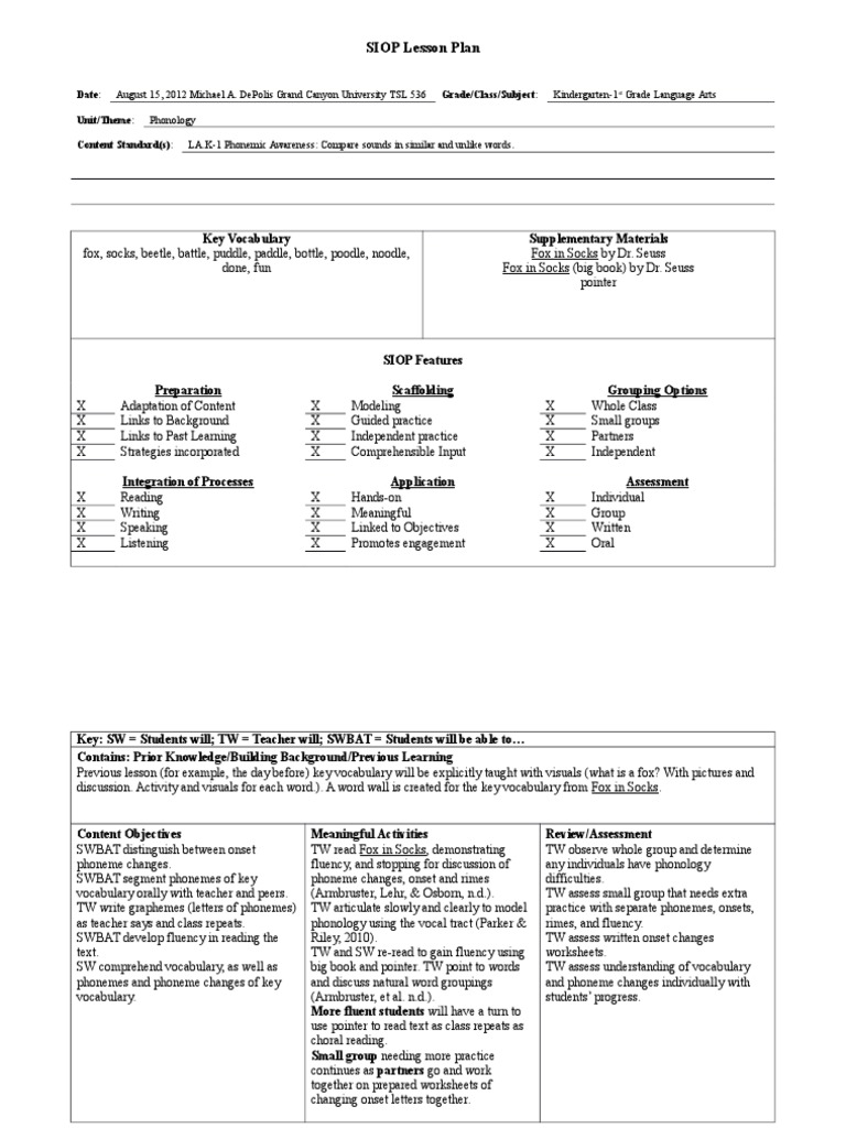 Phonology Lesson Plan | PDF | Syllable | Phonology