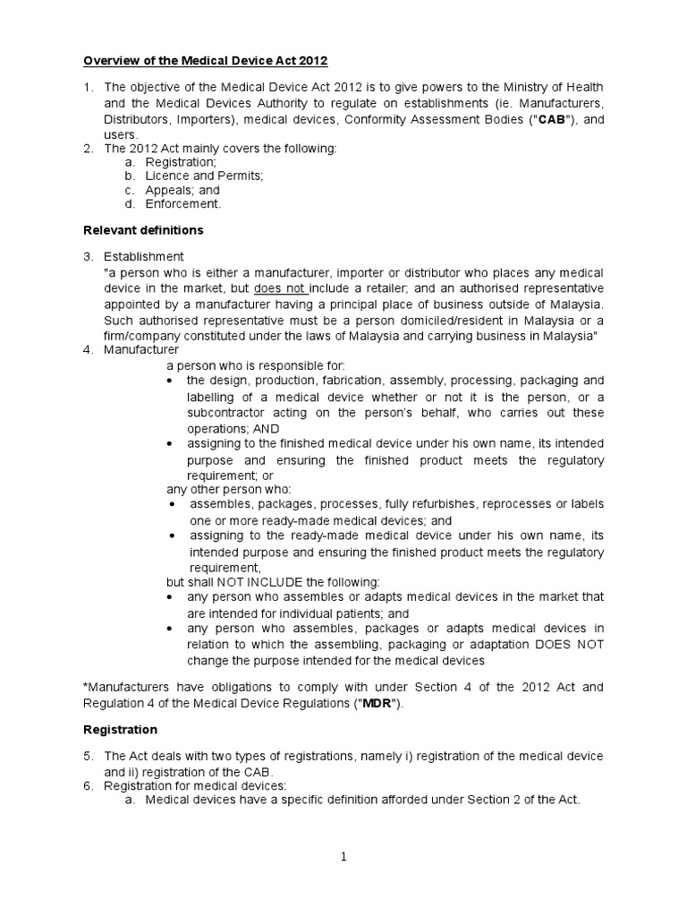 Medical Devices Act 2012 Writeup | PDF | Medical Device | License